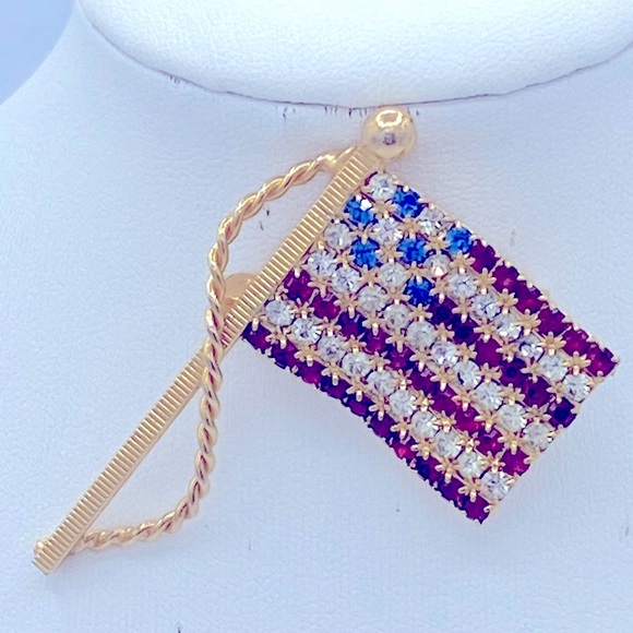 Vintage | Jewelry | Vintage Rhinestone Patriotic American Flag ...